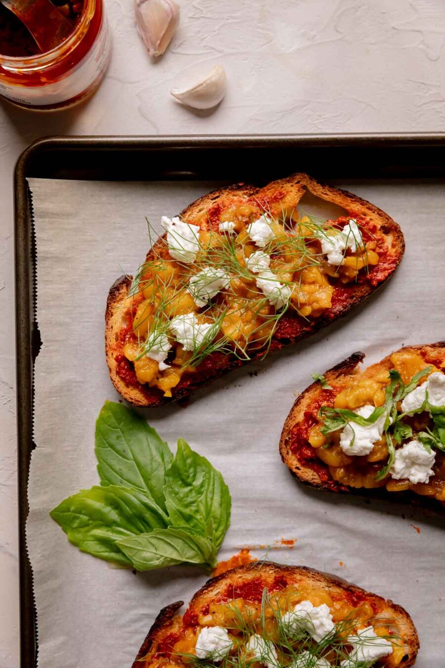 Nduja Bruschetta with Roasted Peppers and Goat Cheese - Fanciful Eats