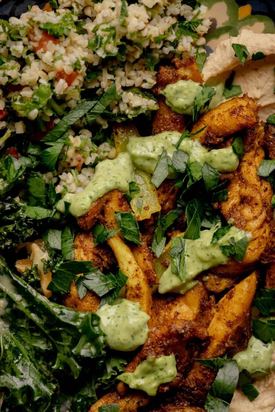 Spiced Chicken Hummus Bowls with Garlicky Green Tahini - Fanciful Eats