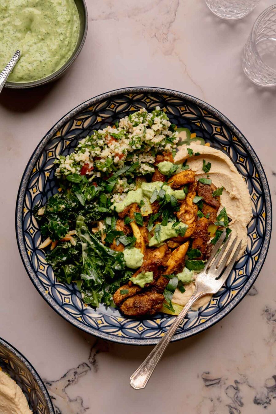 Spiced Chicken Hummus Bowls with Garlicky Green Tahini - Fanciful Eats