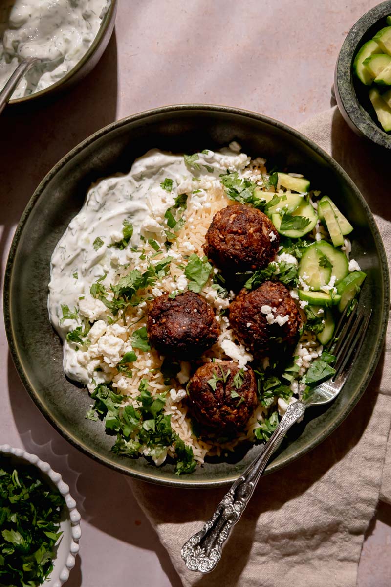Za'atar Meatballs with Herbed Coriander Rice - Fanciful Eats